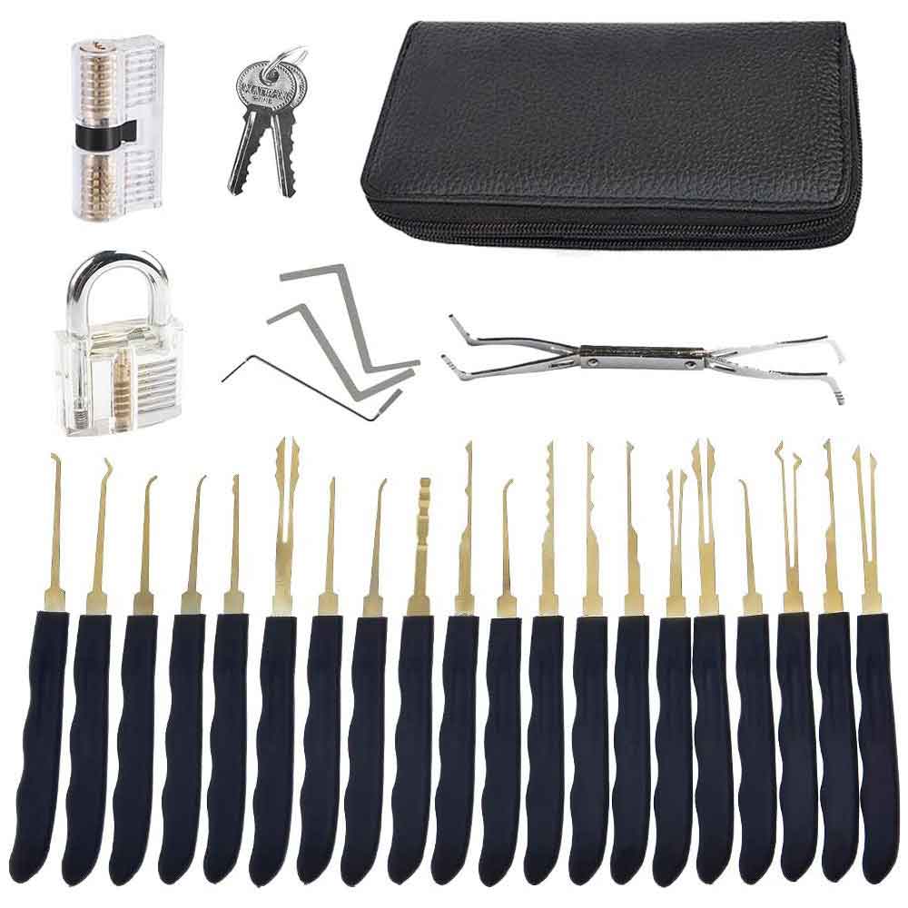 31 Pieces Lock Pick Set w/2 Transparent Training Lock,24 PCS Stainless ...