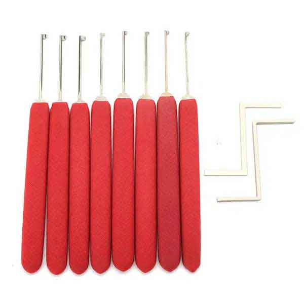 8 Pcs Red Handle Lock Pick Set with Transparent Practice Lock