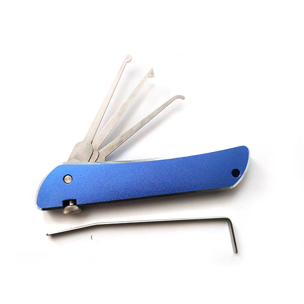 Blue Stainless Steel 7-in-1 Folding Lock Pick Set