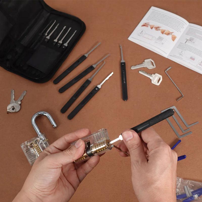 27 Pieces Lock Pick Set with 17 Lock Picks, 2 Practice Locks, 4 Padlock Shims, 4 Portable Picks