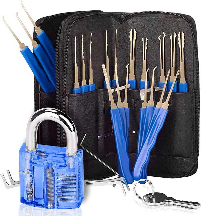 24 Pieces Lock Pick Set with 1 Blue Practice Training Padlock