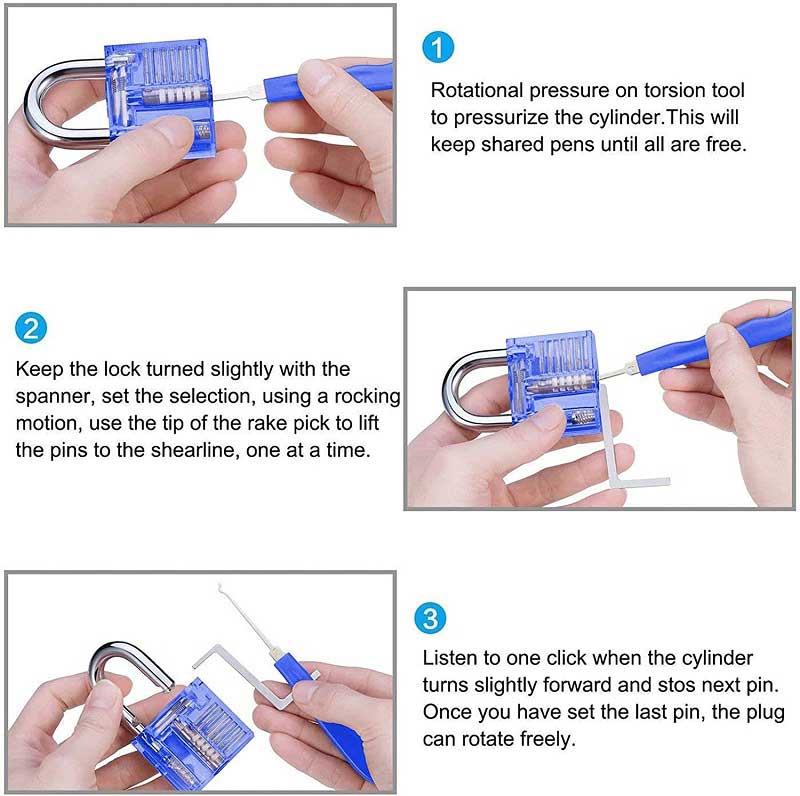 24 Pieces Lock Pick Set with 1 Blue Practice Training Padlock