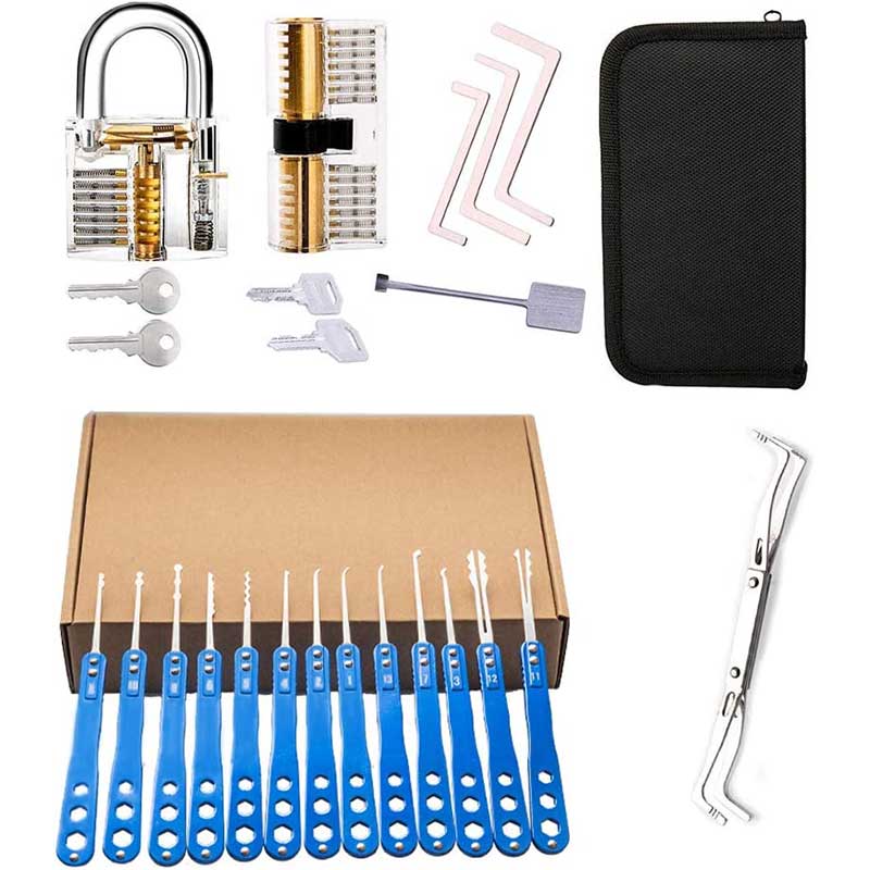 18 Pieces Lock Picking Tool Set with 2 Pieces Transparent Practice Lock