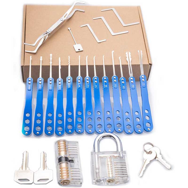18 Pieces Lock Picking Tool Set with 2 Pieces Transparent Practice Lock