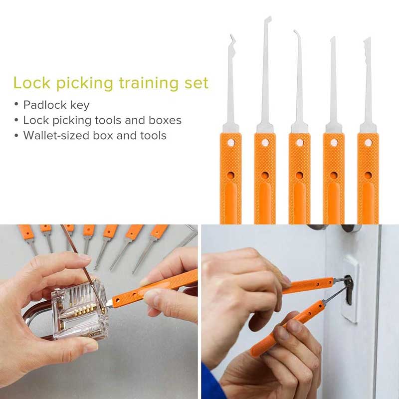 17 Pieces Orange Lock Pick Set with 3 Pieces Transparent Practice Lock ...