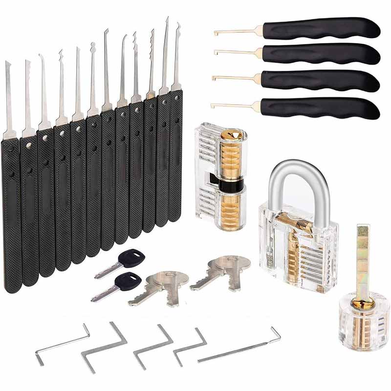 21 Pieces Lock Pick Set with 3 Pieces Transparent Practice Locks and 5 ...
