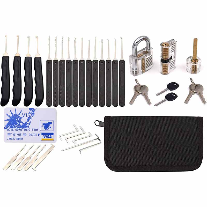 21 Pieces Lock Pick Set with 3 Pieces Transparent Practice Locks and 5 ...