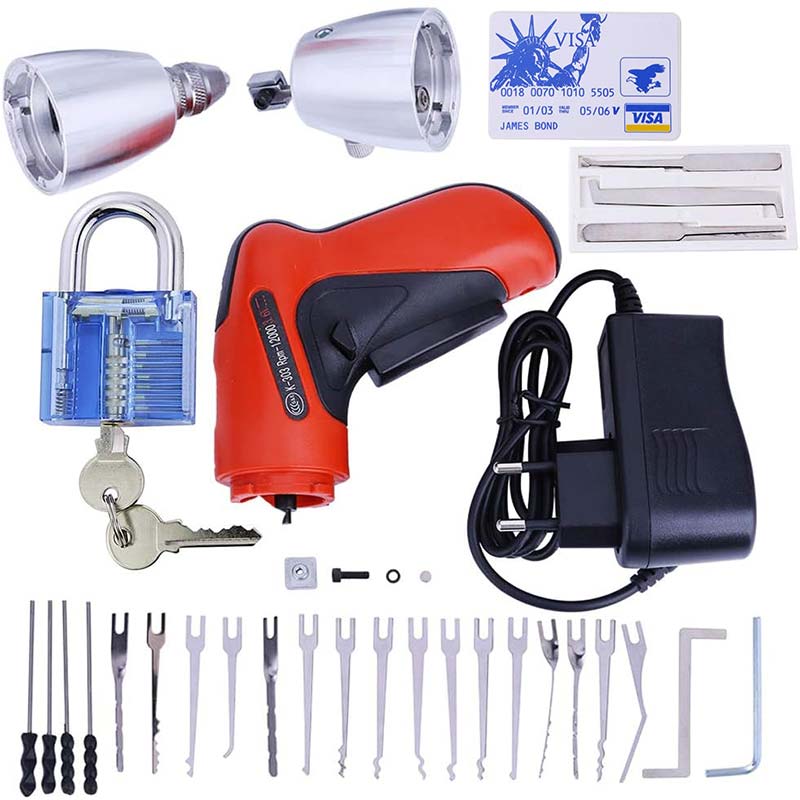 Electric Lock Pick Gun with Credit Card Lock Pick Kit and Blue Practice Padlock, Locksmith Lock ...