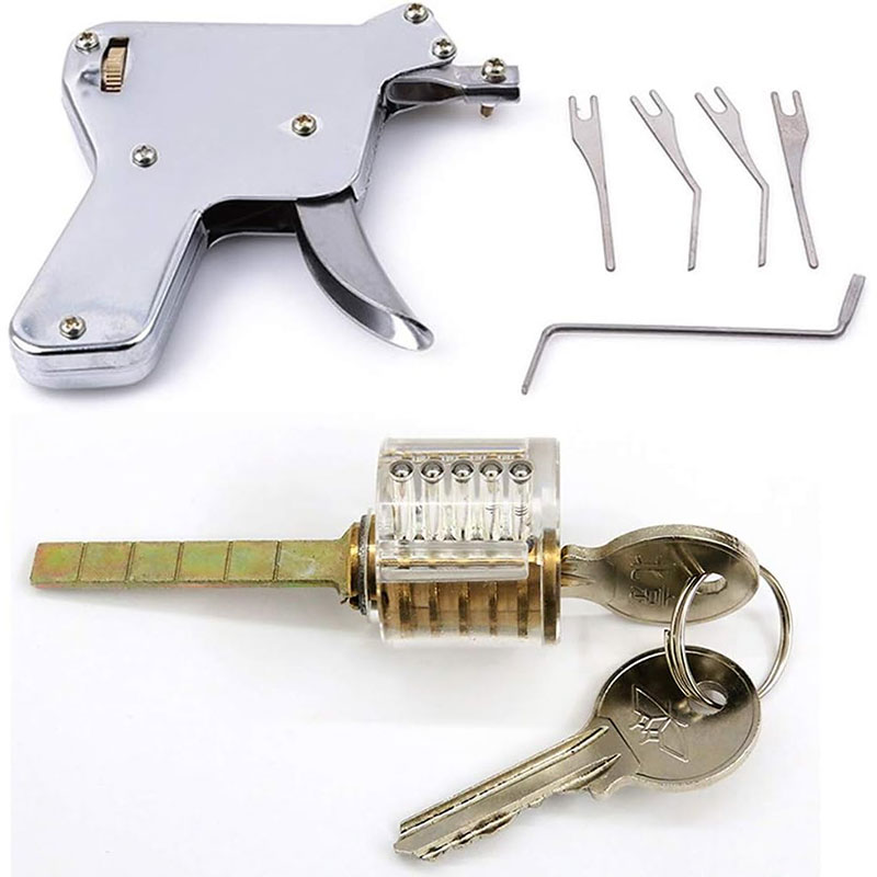 Lock Pick Gun with Transparent Cylinder Practice Lock, Locksmith Tool ...