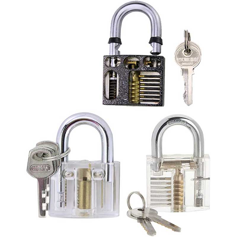 3 Pieces Transparent Practice Padlock Set with Black Lock Cover ...
