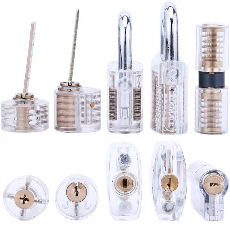 9 Pieces Transparent Practice Lock Set for Beginners and Pro Locksmiths