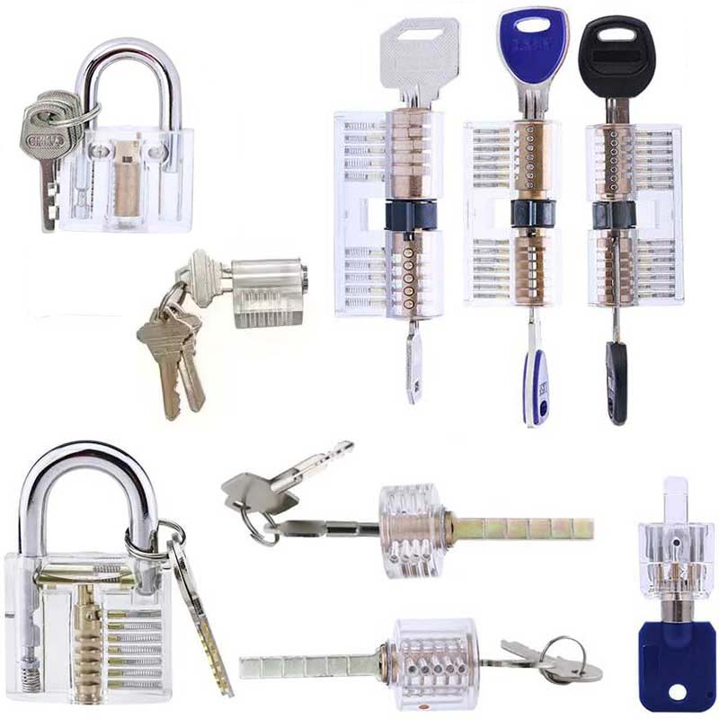 9 Pieces Transparent Practice Lock Set for Beginners and Pro Locksmiths