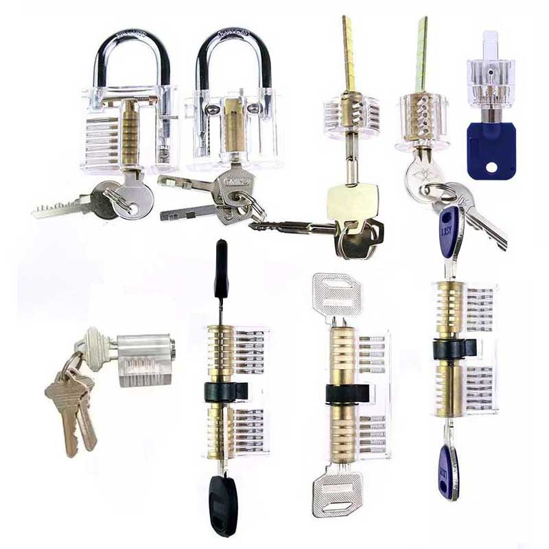 9 Pieces Transparent Practice Lock Set for Beginners and Pro Locksmiths