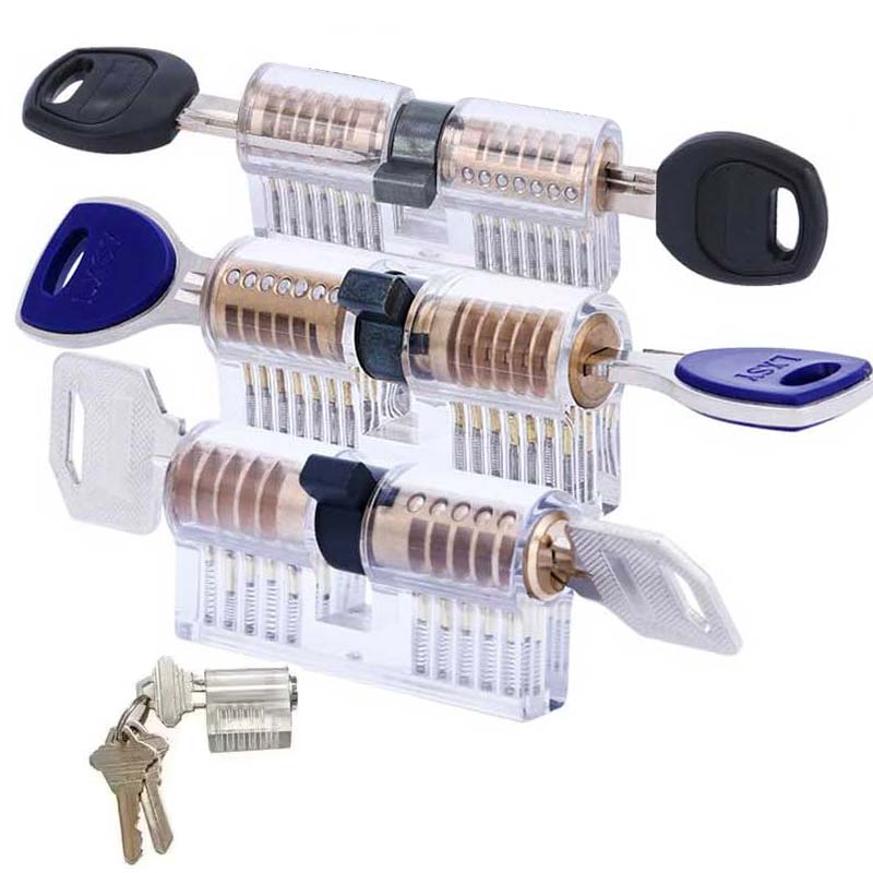 9 Pieces Transparent Practice Lock Set for Beginners and Pro Locksmiths