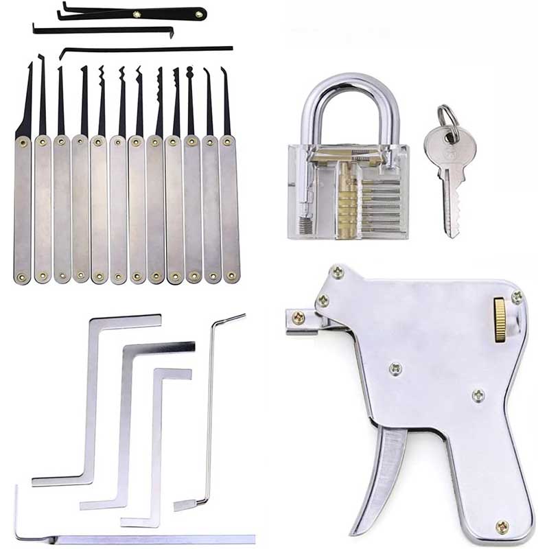 12 Pieces Lock Pick Set with 8 Pieces Tension Wrench Kit, Lock Pick Gun and Transparent Practice ...