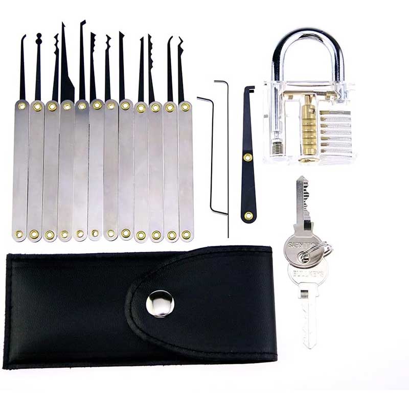 12 Pieces Lock Pick Set with 8 Pieces Tension Wrench Kit, Lock Pick Gun and Transparent Practice ...