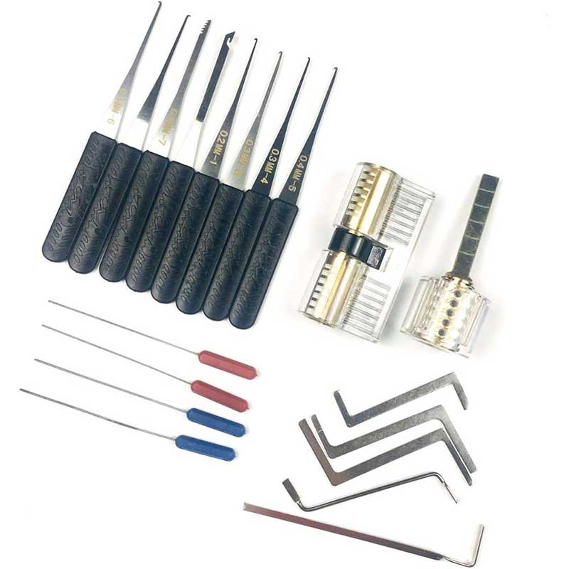 12 Pieces Broken Key Extractor Tools Set with 5 Pieces Tension Wrench and 2 Pieces Transparent Lock