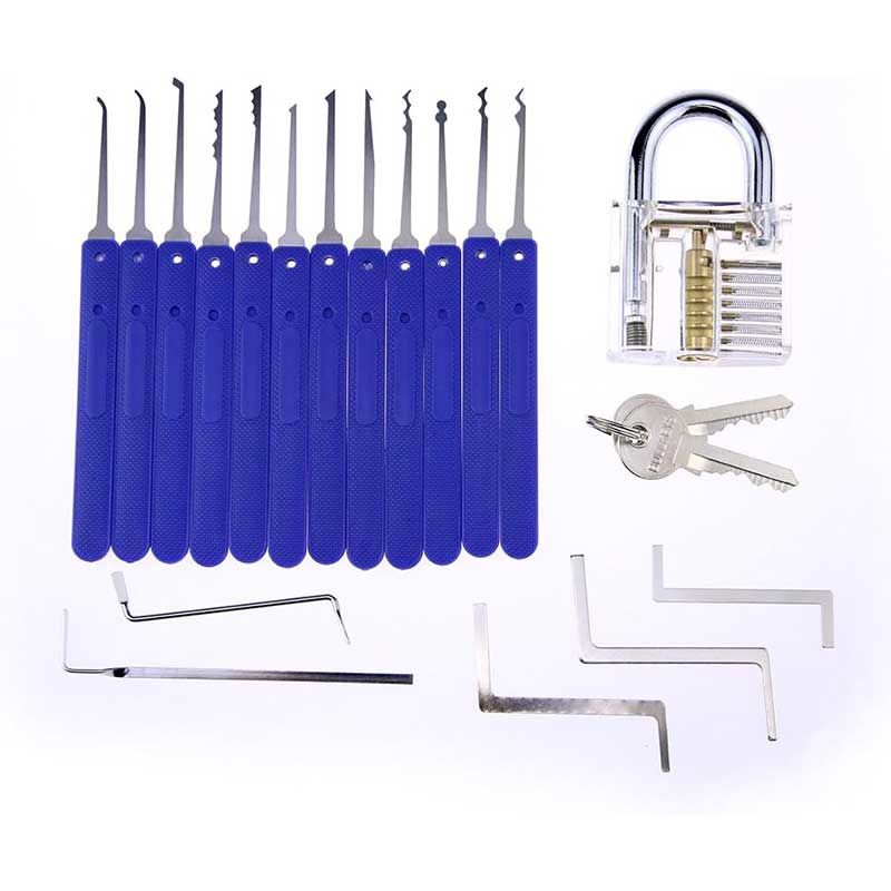 17 Pieces Lock Pick Set with Disc Detainer Lock Pick Tool and 3 Pieces Transparent Practice Locks