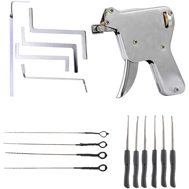 Lock Pick Gun with 10 Pieces Broken Key Extractor Kit and 5 Pieces Tension Wrench For Beginner ...