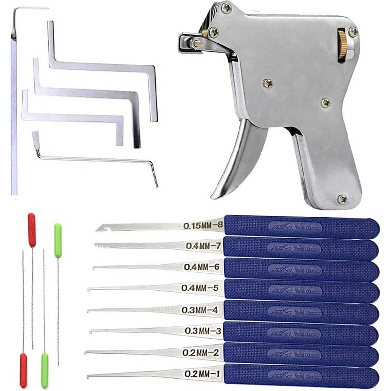 Lock Pick Gun with 12 Pieces Broken Key Extractor Kit and 5 Pieces Tension Wrench