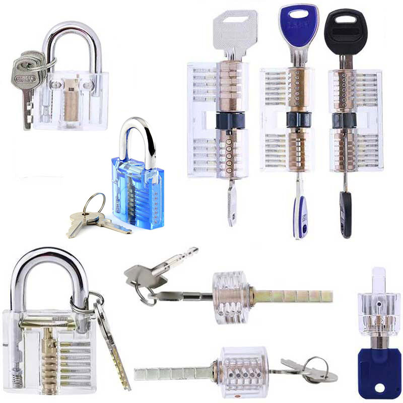 9 Pieces Transparent Practice Lock Set for Beginners and Pro Locksmiths
