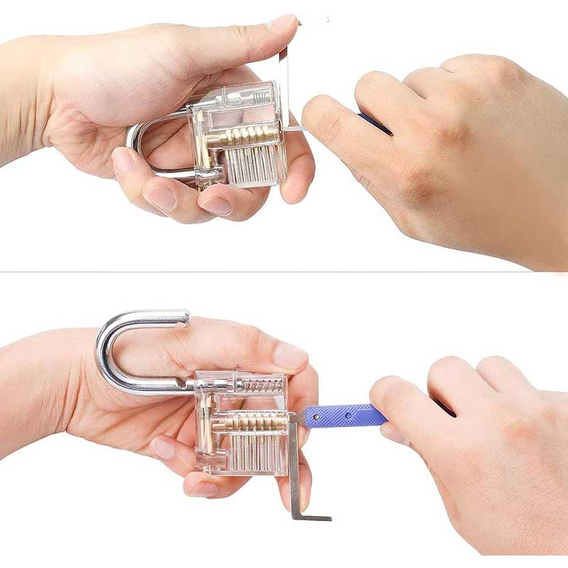 17 Pieces Lock Picking Tools with 2 Pieces Transparent Practice Lock and Leather Bag