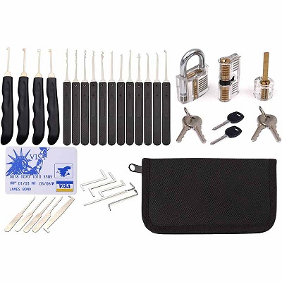 21 Pieces Lock Pick Set with 3 Pieces Transparent Practice Locks and 5 Pieces Credit Card Lock ...