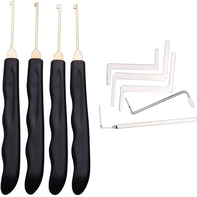 9 Pieces Lock Pick Set, 4 Pieces Lock Pick Hooks and 5 Pieces Tension ...