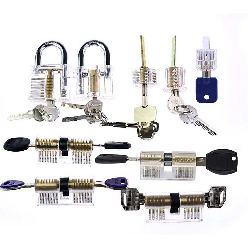 9 Pieces Transparent Practice Lock Set for Beginners and Pro Locksmiths